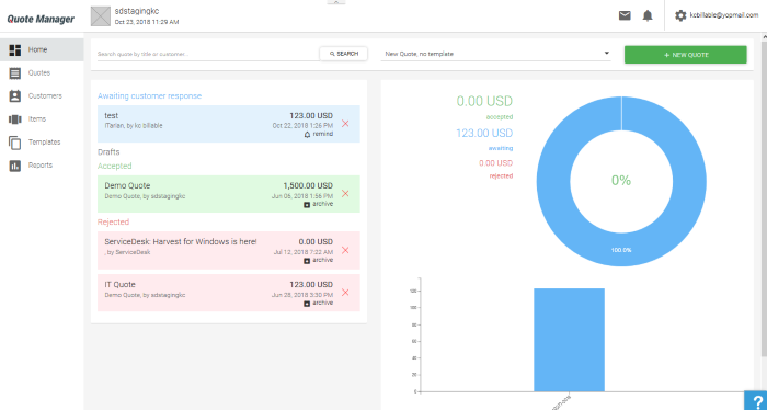 The Home Screen, Quote Management System, Quotation Software | COMODO